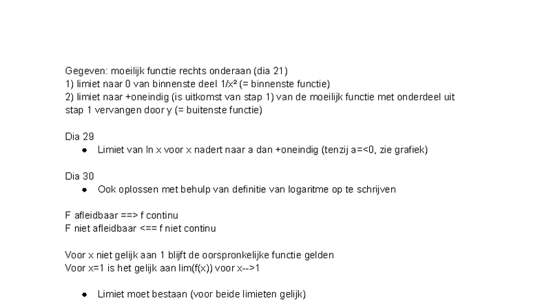 Wiskunde Limieten: Analyse van Continuïteit en Afleidbaarheid - Studocu