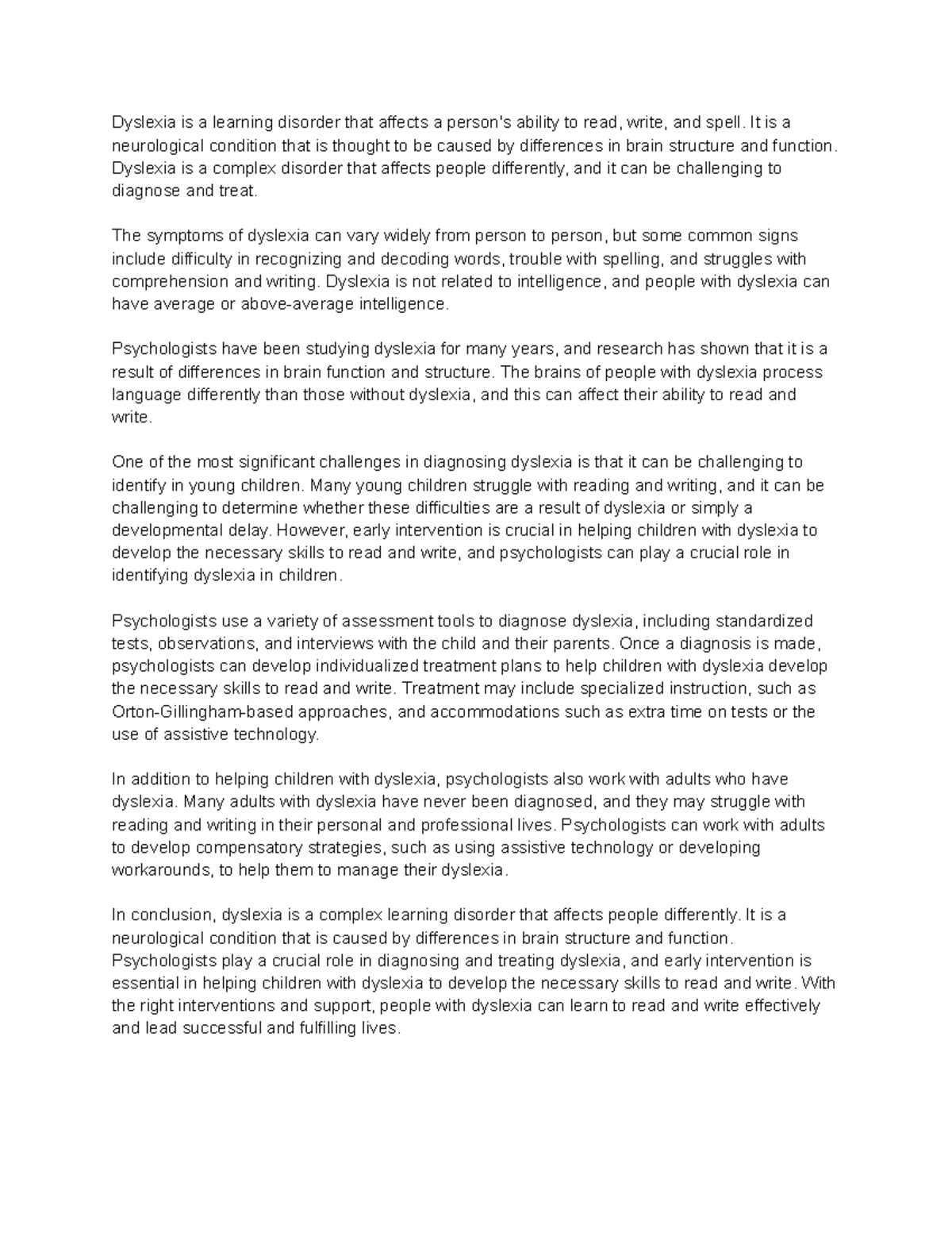 Dyslexia: Understanding Its Impact & Treatment Strategies - Essay - Studocu