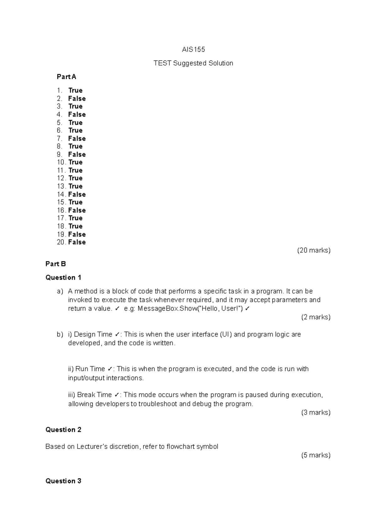AIS155 TEST JAN 2025 Suggested Solutions for Parts A, B, and C - Studocu