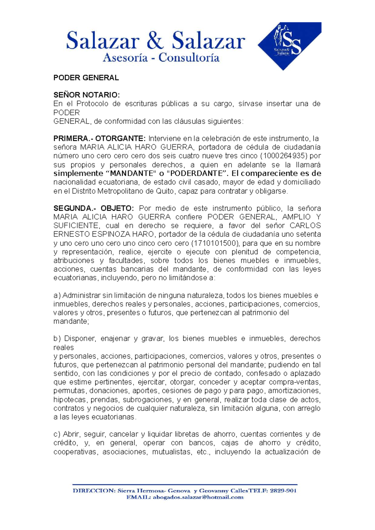 Minuta de Poder General - Haro (PODER GENERAL) - Studocu