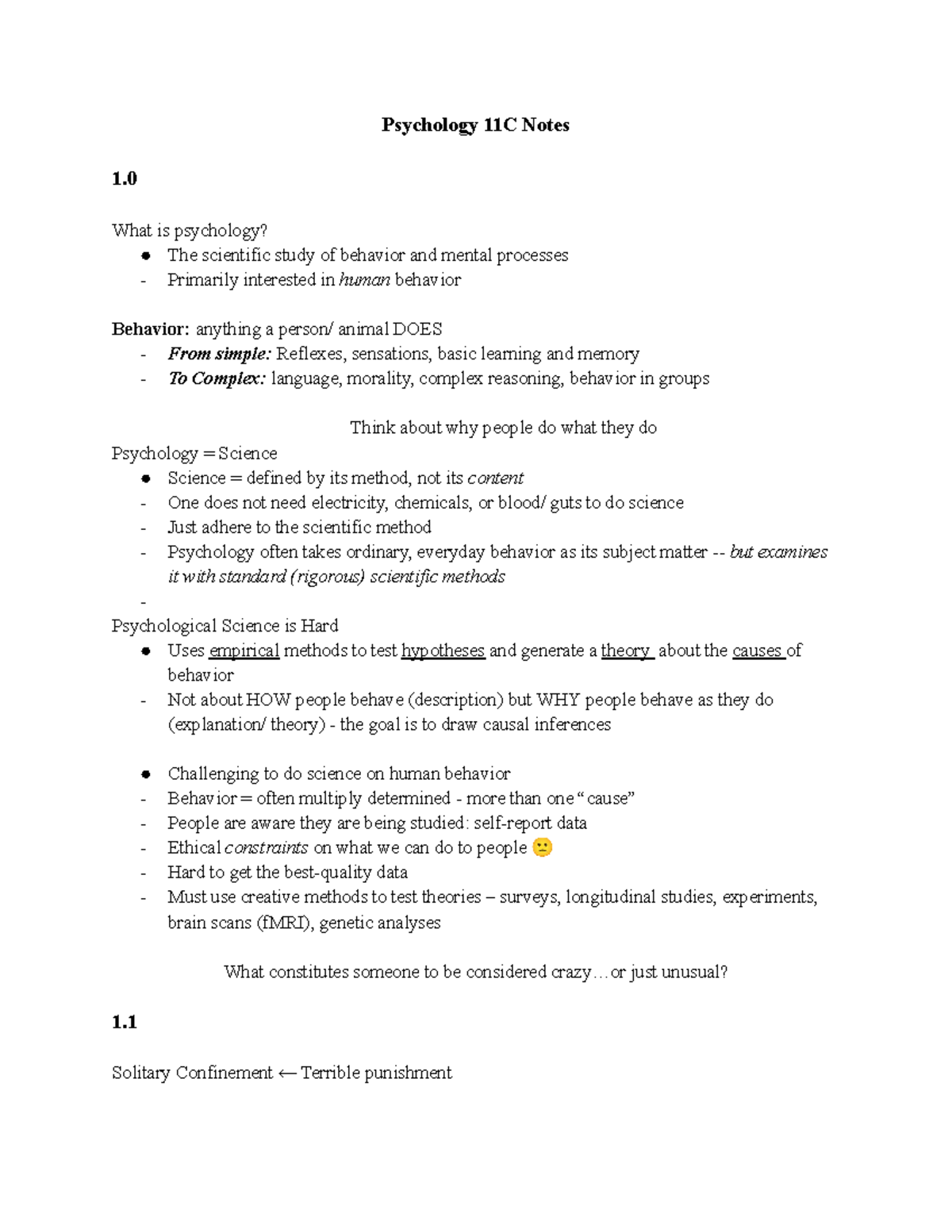 Psychology 11C Lecture Notes: Understanding Behavior and Social ...