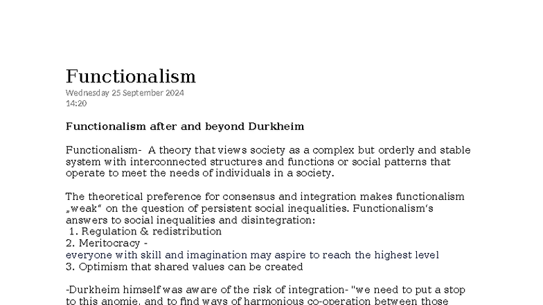 Functionalism in Sociology: Beyond Durkheim's Theories - Studocu