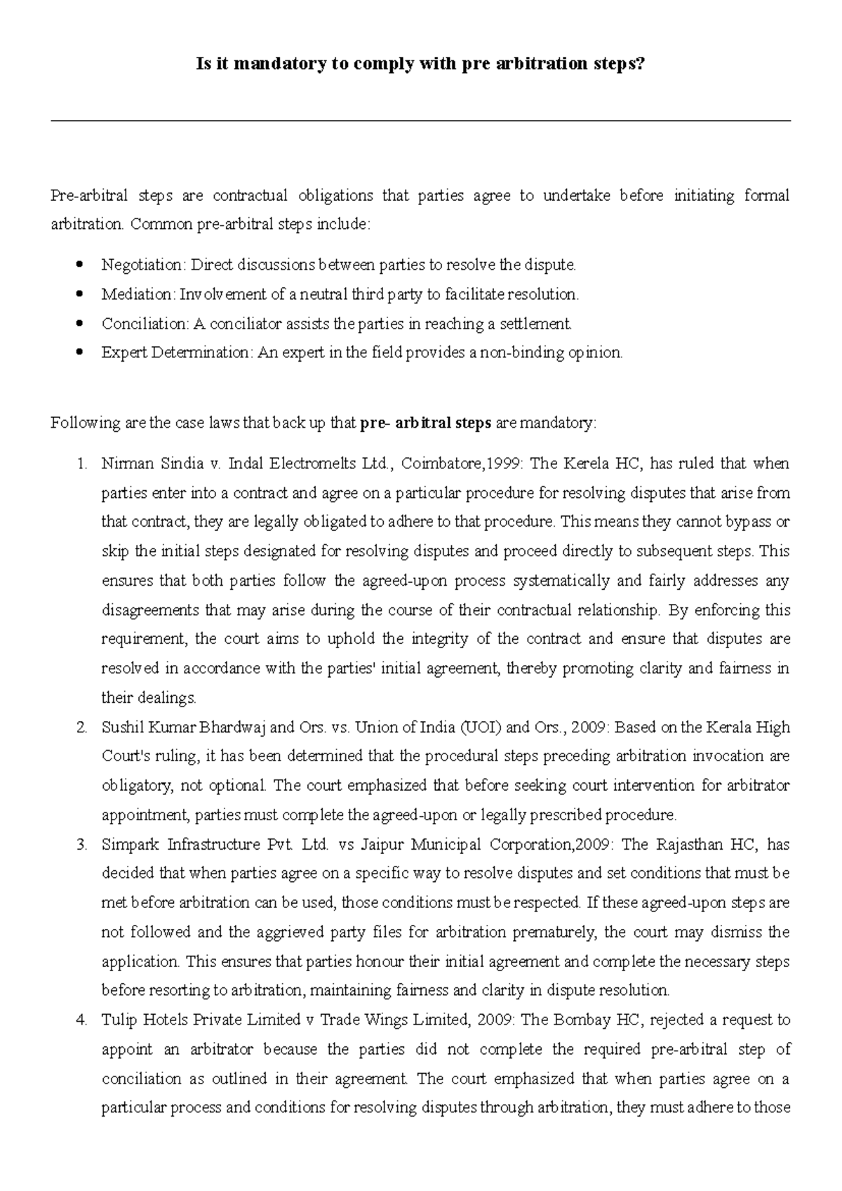 Is it mandatory to comply with pre arbitration steps - Is it mandatory ...