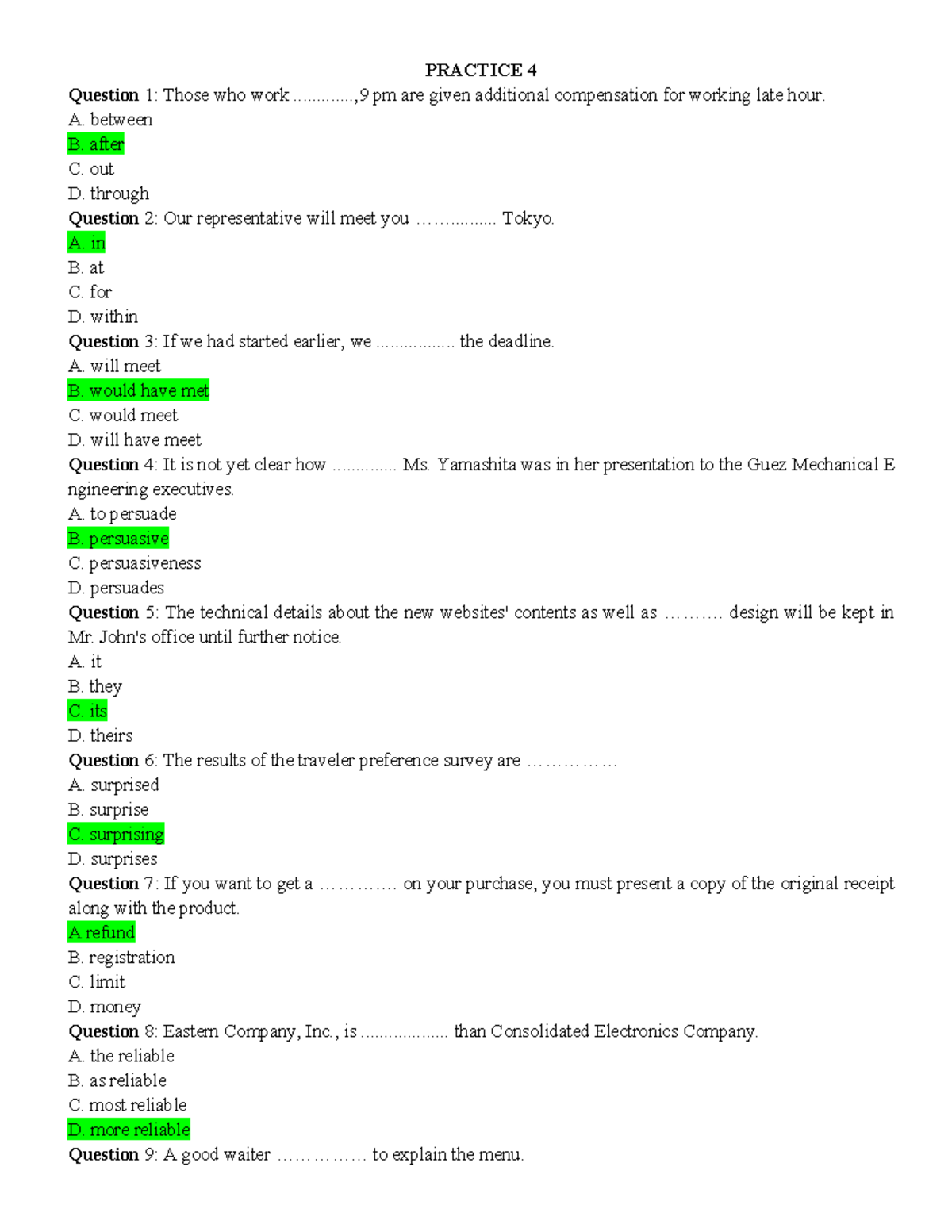 P4 - Practice Questions and Answers for English Exam Prep - Studocu