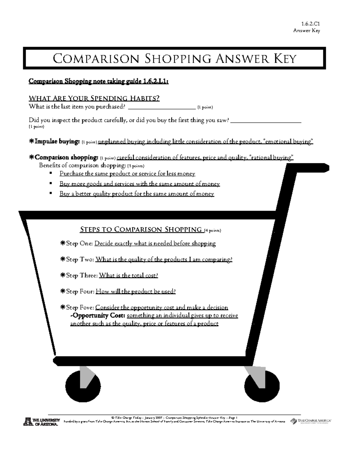 Comparison Shopping Answer Key for 1.6.2.C Document - Studocu
