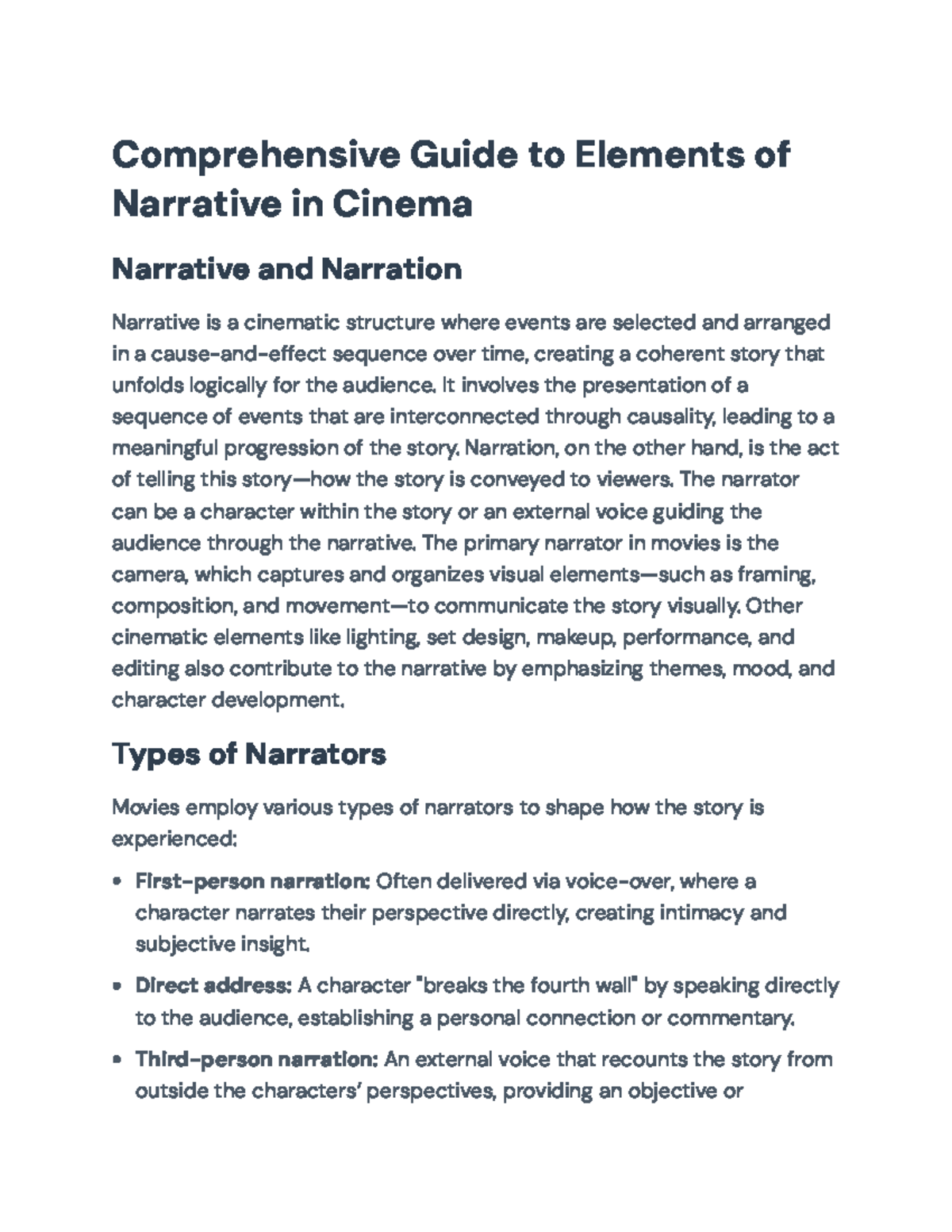 Comprehensive Analysis of Narrative Elements in Cinema (CIN 101) - Studocu