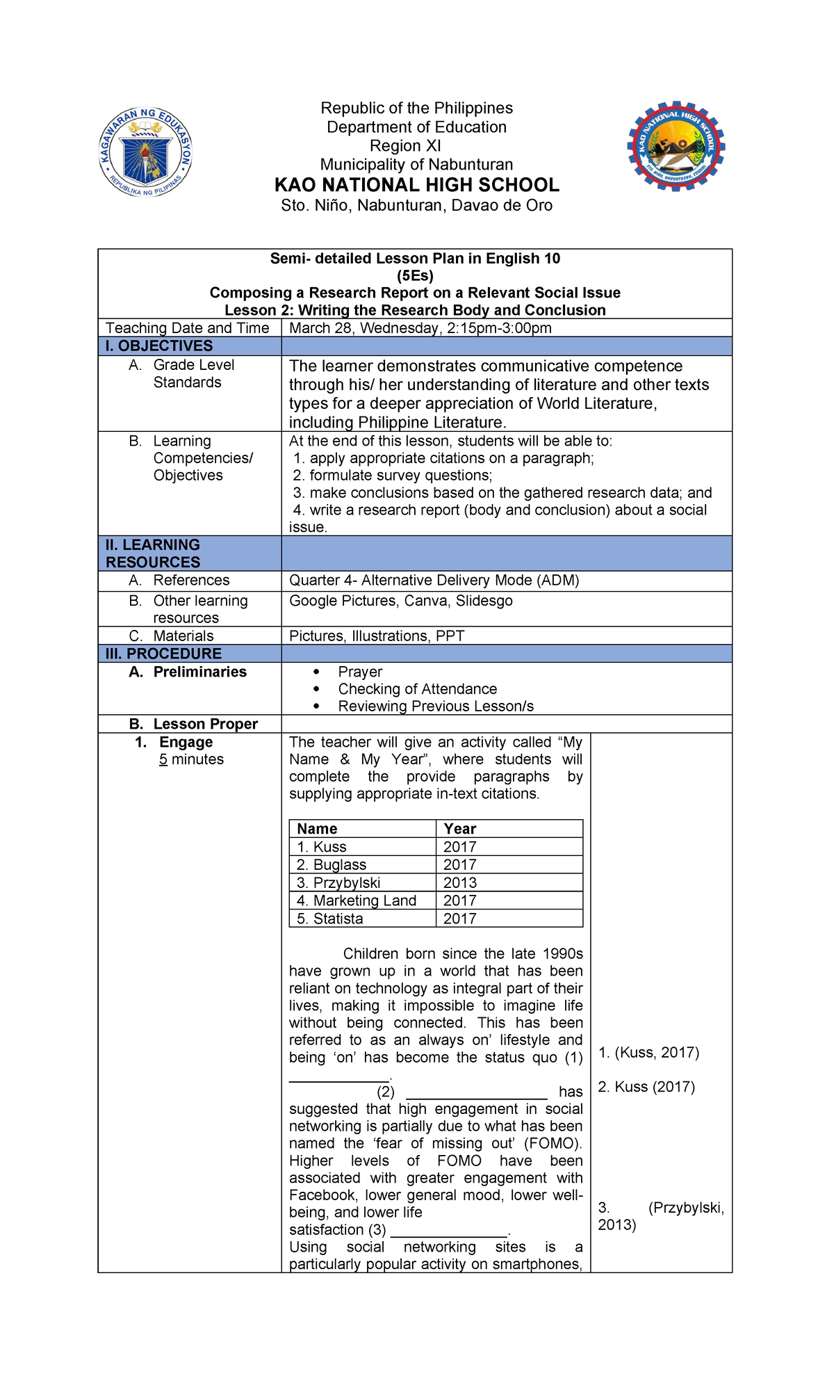 English 10 Lesson Plan: Composing a Research Report on Social Issues ...
