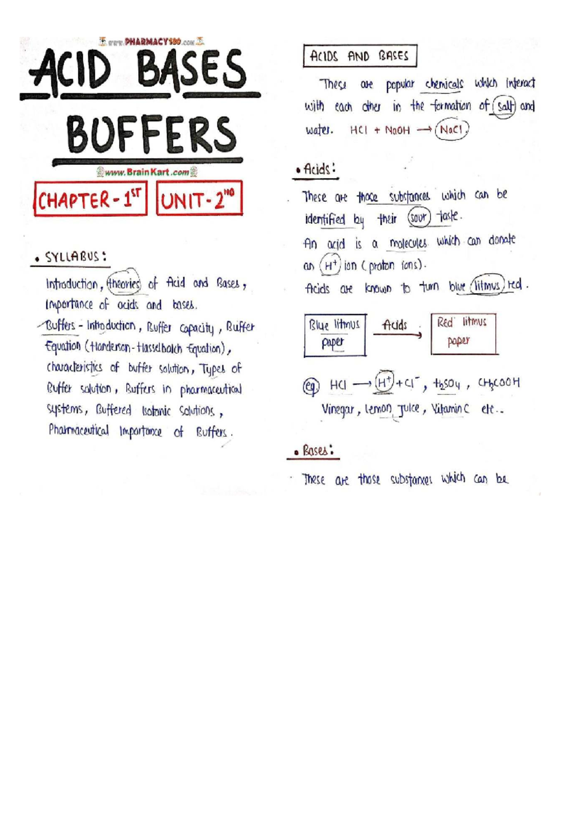 IPC Unit 2 - Chapter 1: Acids, Bases, and Buffers in Pharmacy - Studocu