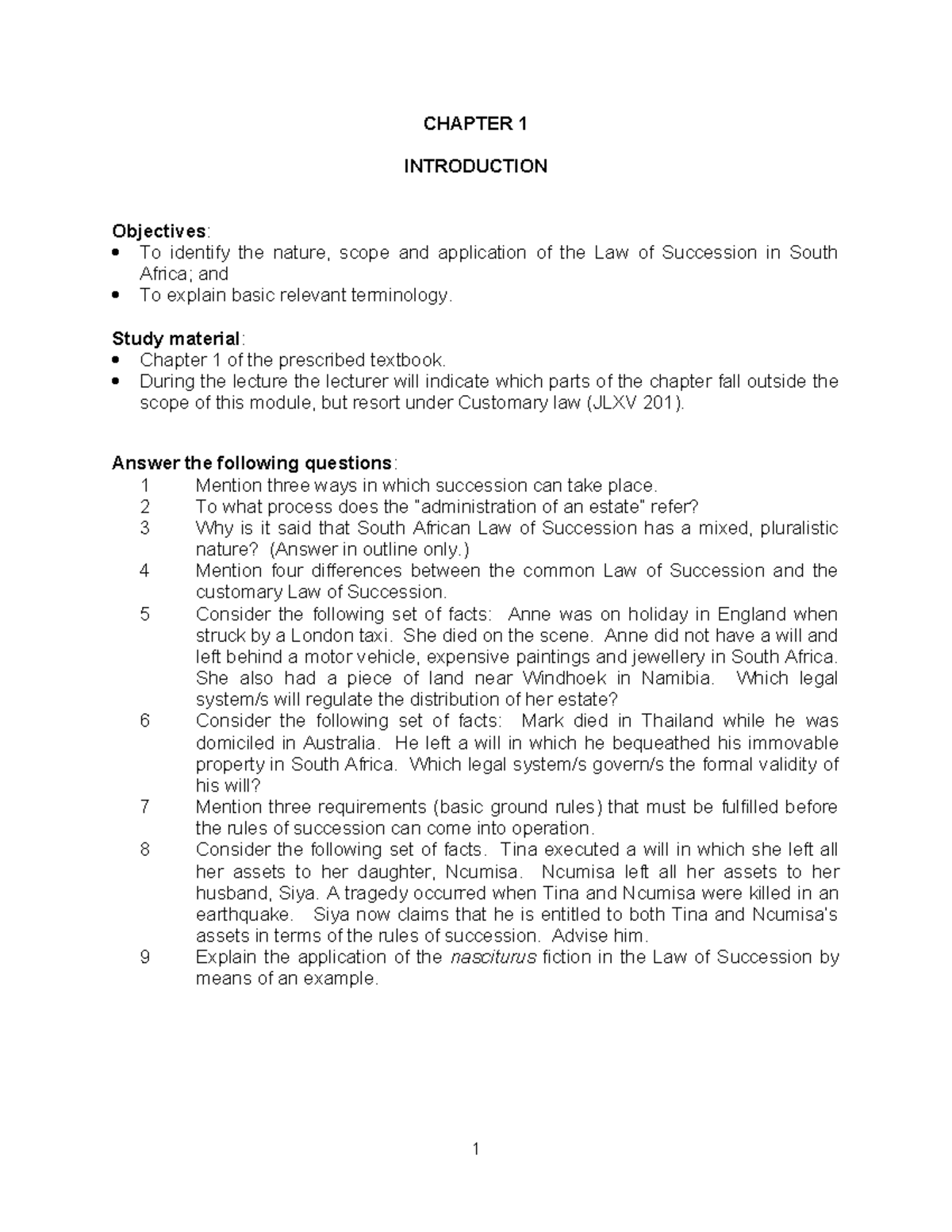 Law of Succession (JLXV 201) Chapter 1: Introduction & Key Concepts ...