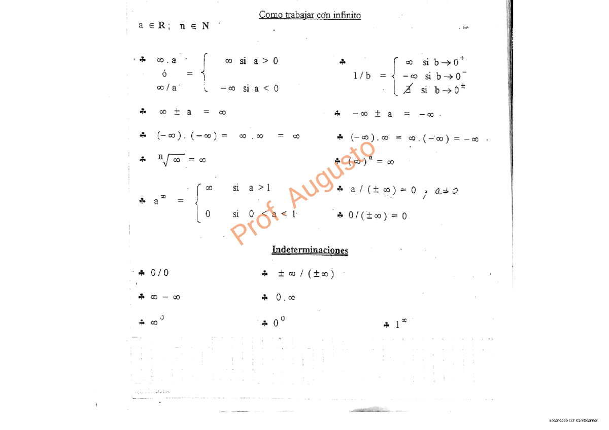 Tabla límites - Como trabajar con infinito a E R; n e N si a > 0 8 sib ...