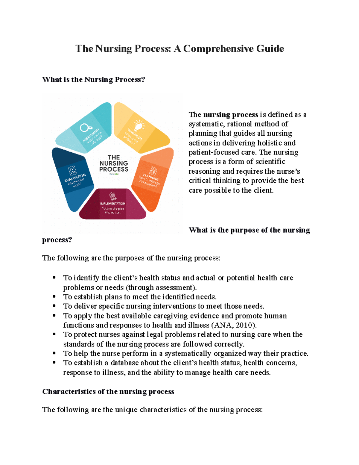 Nursing Process (NURS 101): A Comprehensive Guide to Patient Care - Studocu