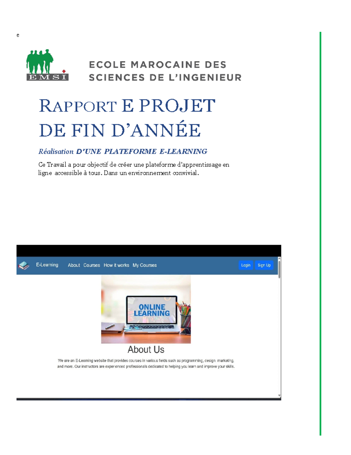 Rapport Final PFA - Conception d'une Plateforme E-Learning - Studocu