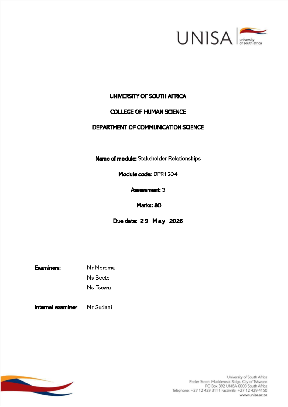 DPR1504 Stakeholder Relationships Portfolio Exam Questions - Studocu