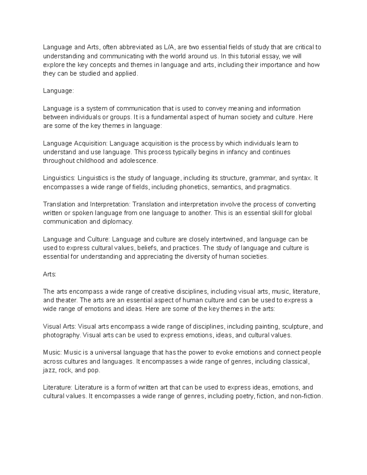 Language and arts - This is a pdf about L/A - Language and Arts, often ...