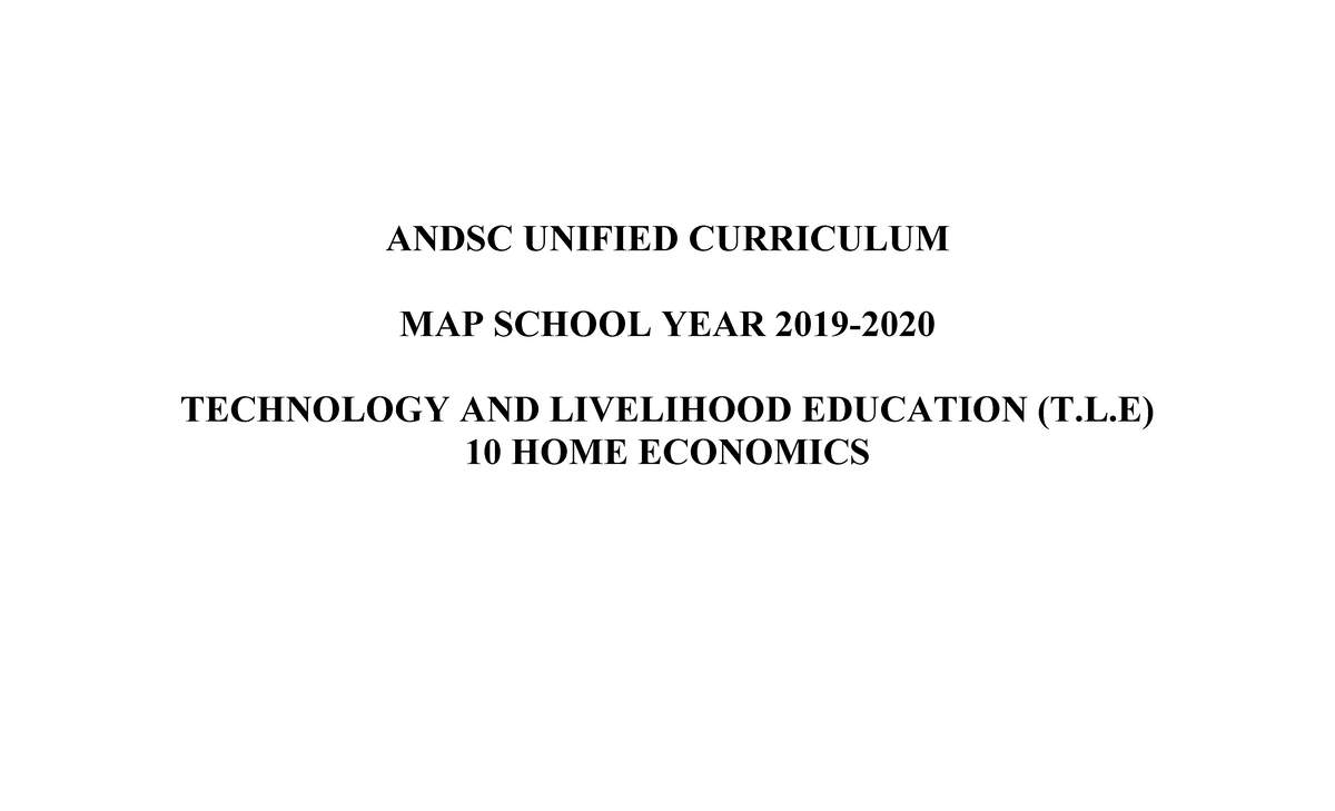 ANDSC TLE 10 Curriculum Map: Home Economics Overview and Standards ...