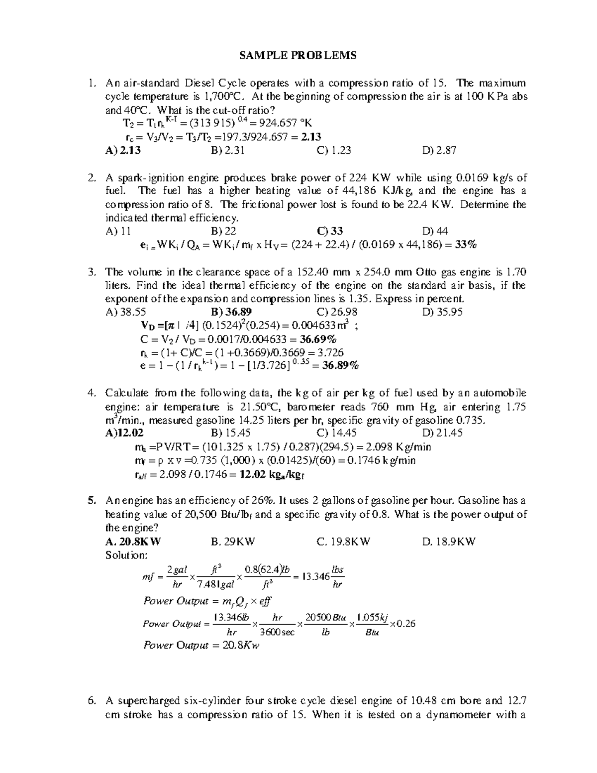 Thermo 101: Diesel Cycle & Engine Efficiency Sample Problems - Studocu