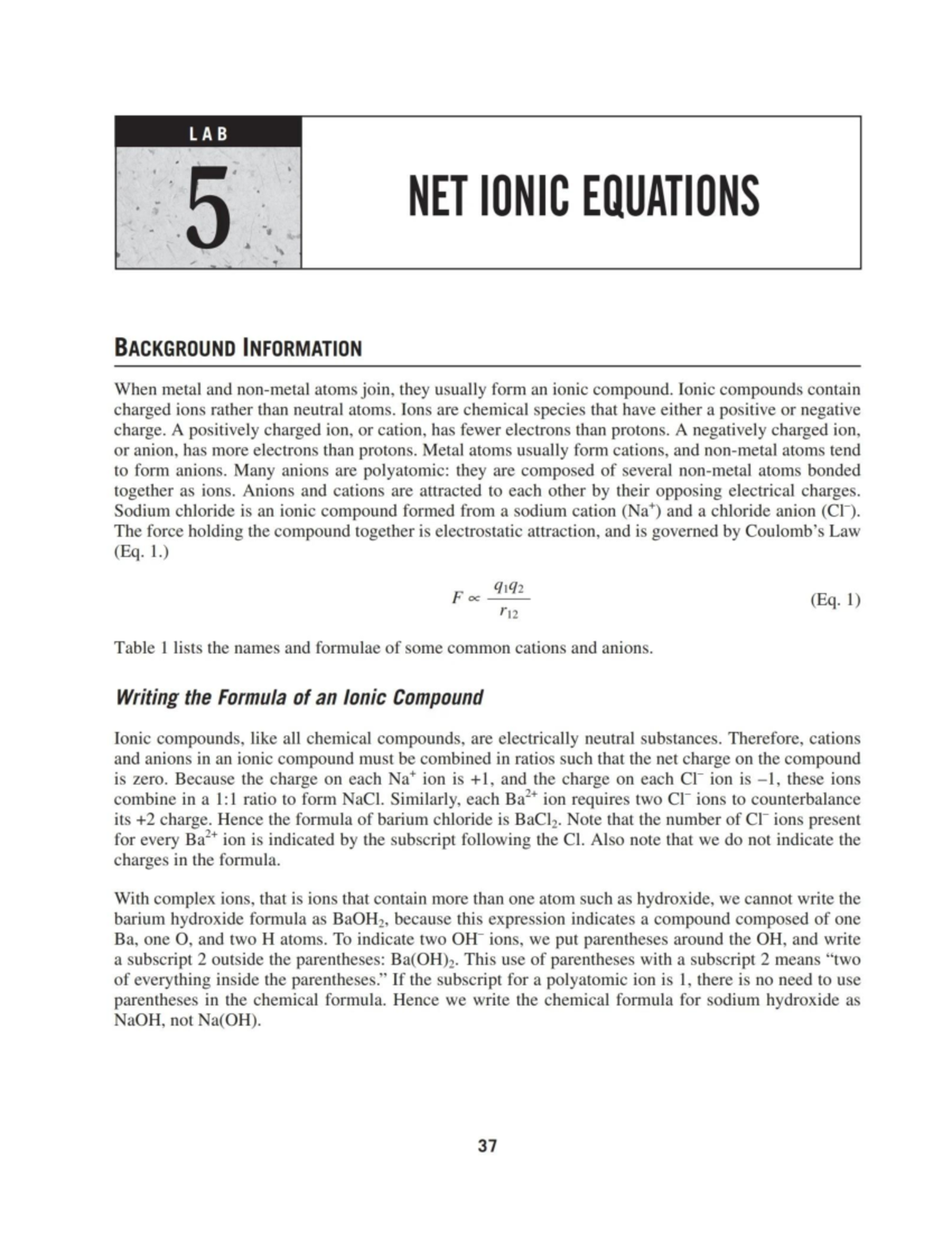 Lab 5: Understanding Net Ionic Equations and Their Applications - Studocu