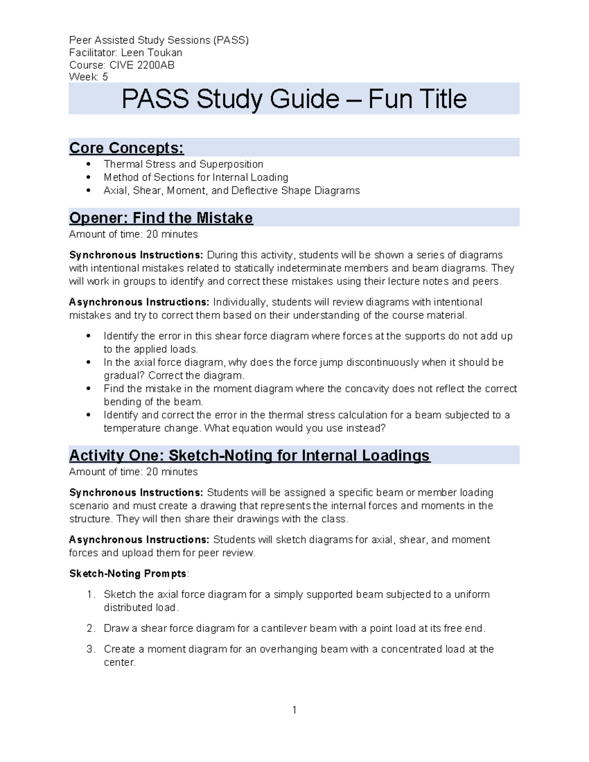 CIVE 2200AB Week 5 - PASS Study Guide on Thermal Stress & Diagrams ...