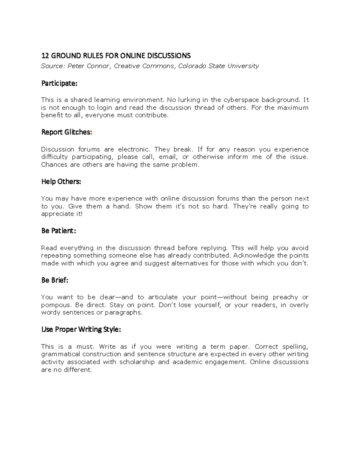 12 Ground Rules for Online Discussions - 12 GROUND RULES FOR ONLINE ...