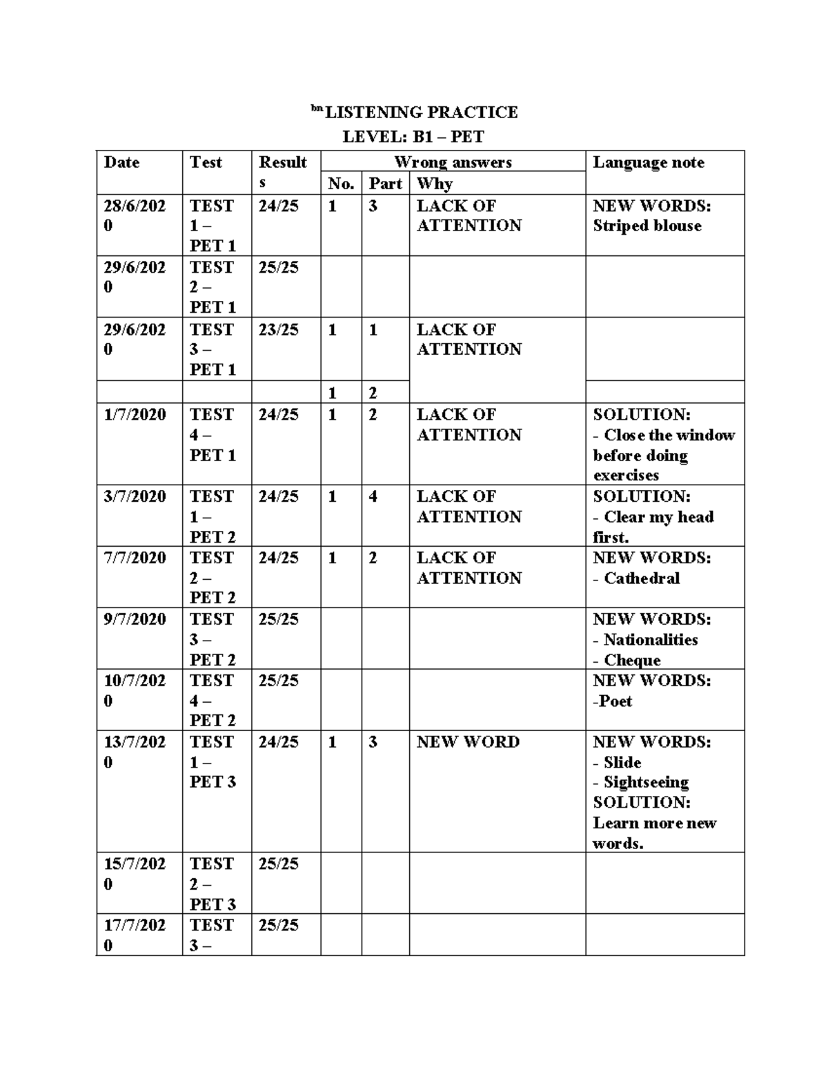 Listening Practice - IELTS PET Test Results and Feedback - Studocu