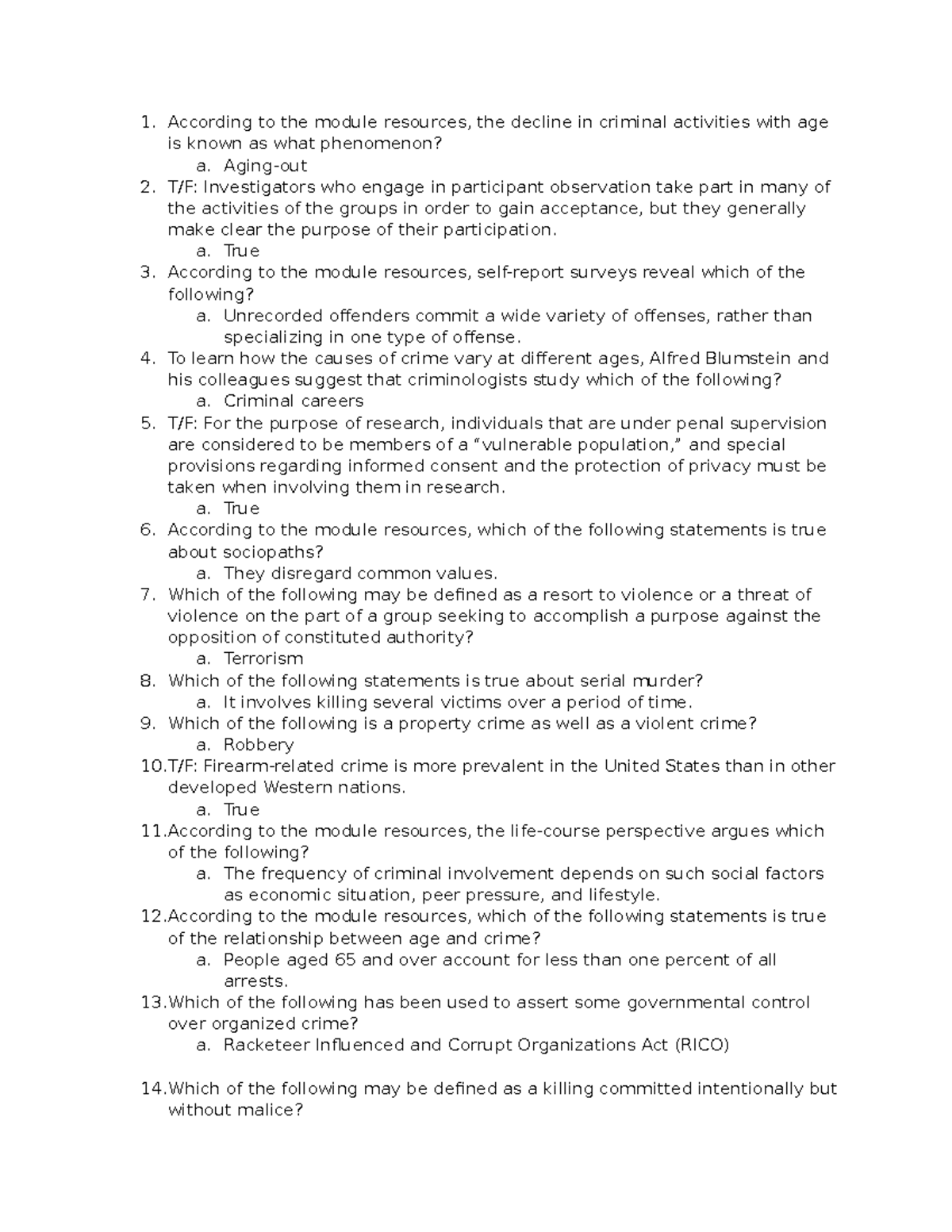 CJ 340 Module One Quiz - Key Concepts and Questions Summary - Studocu