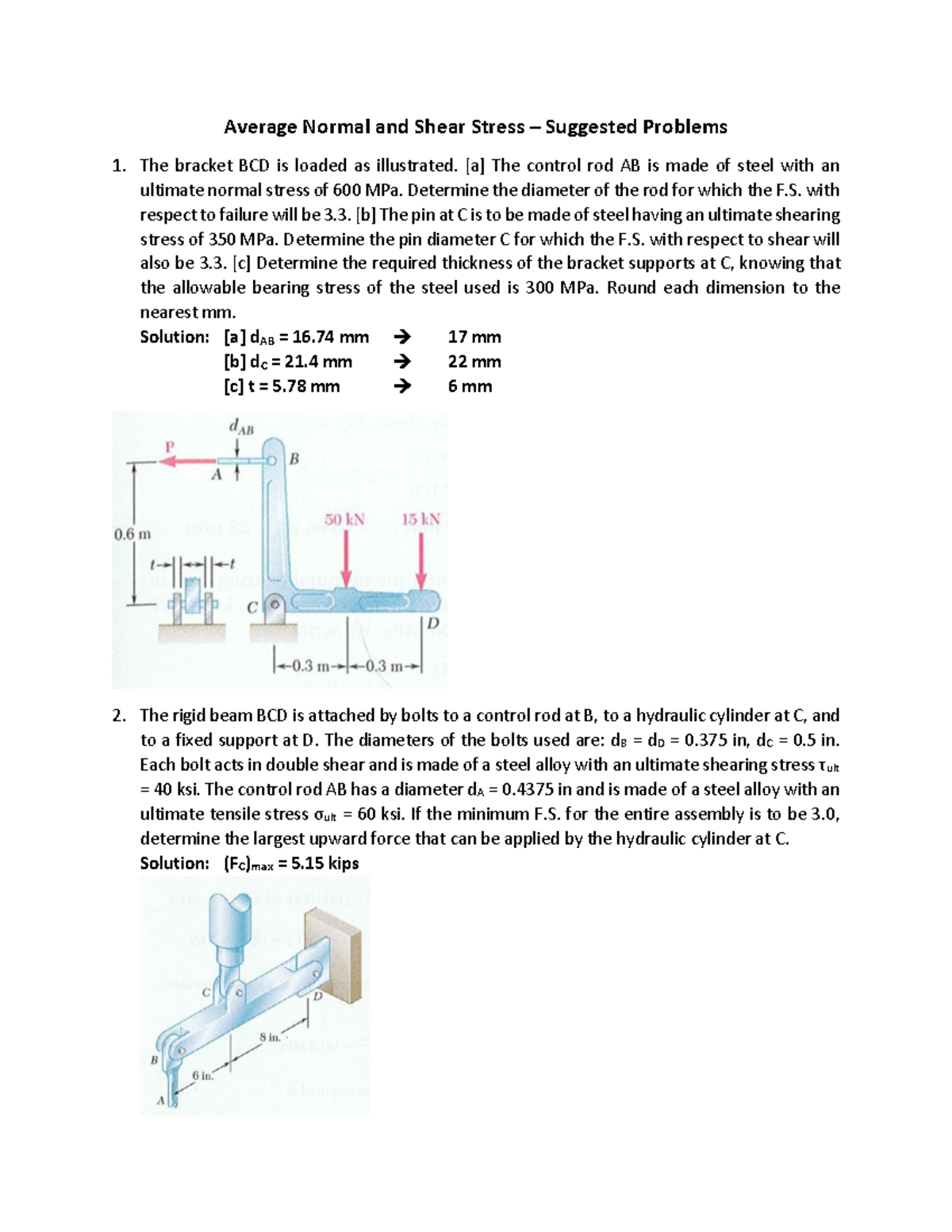 Stress Analysis Problems in Sections 1.3 - 1.7: Solutions and ...