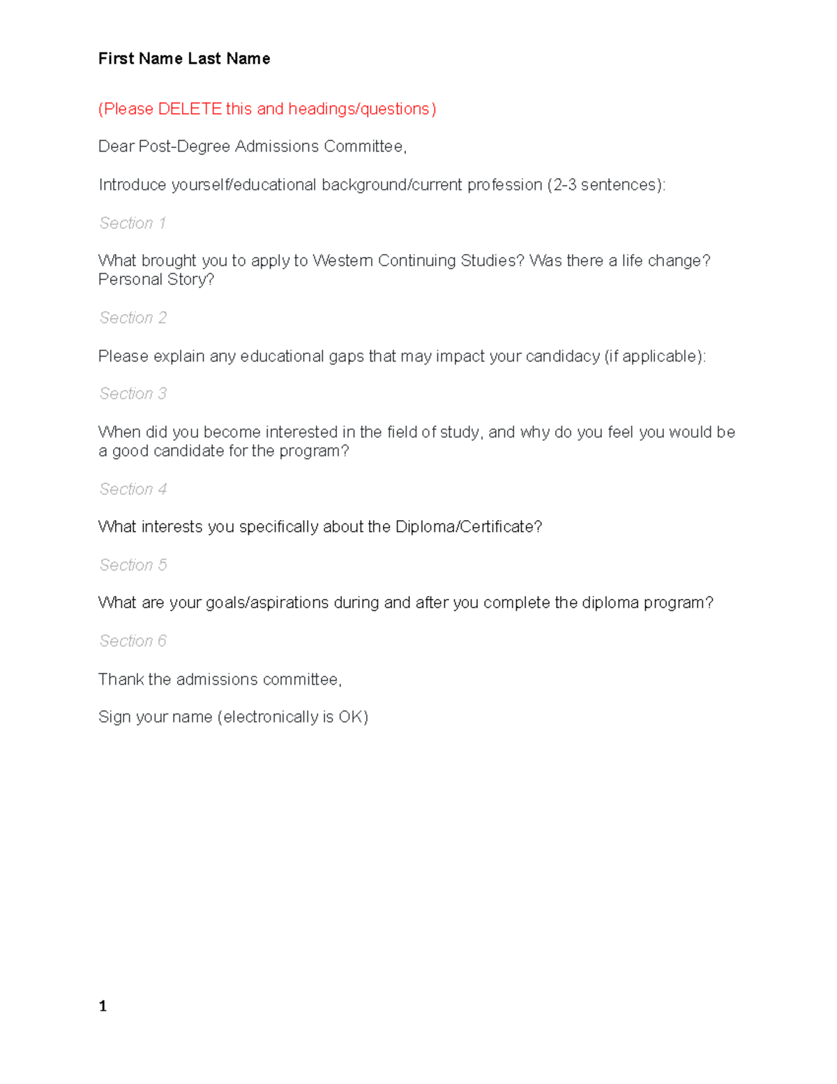 Personal Statement Template for Admissions Committee - Studocu