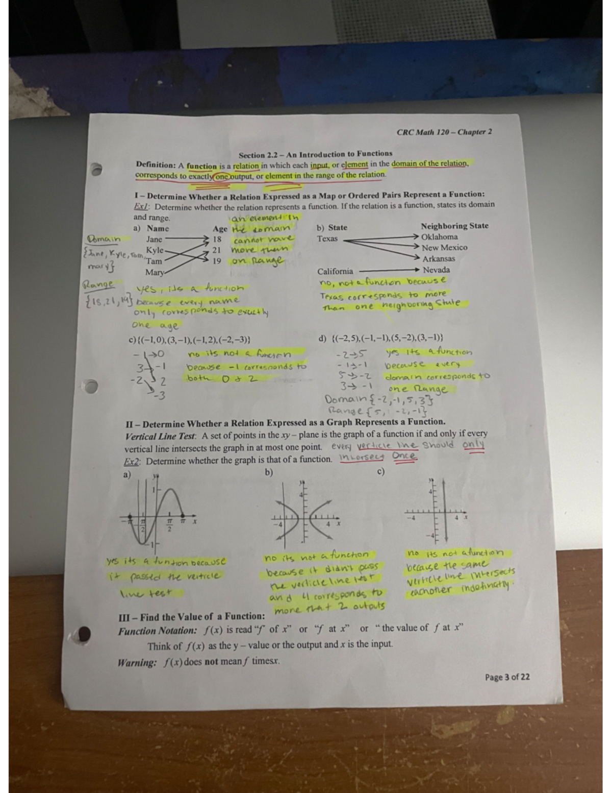 Math 120: CRC Chapter 2.2 - Intro to Functions and Their Properties ...