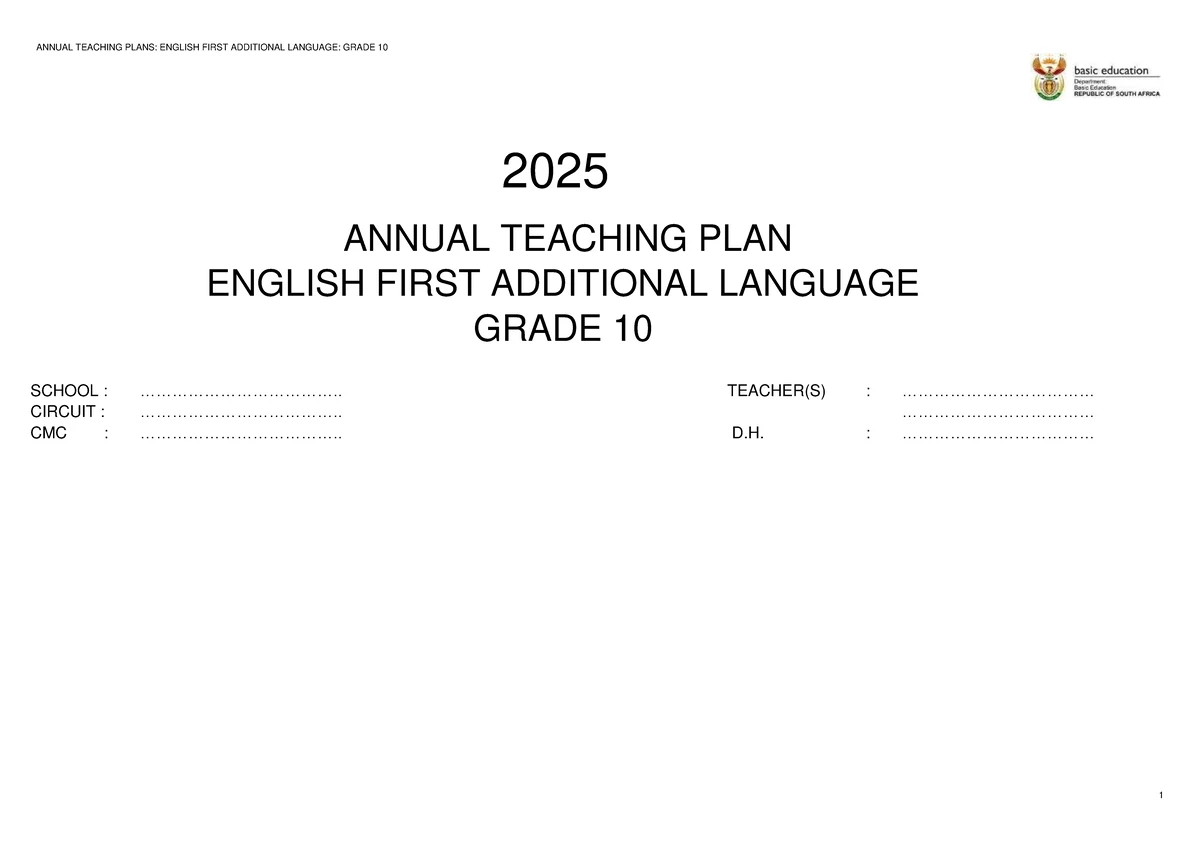 KZN Department of Education EFAL Subject Policy Grades 10-12 2025 - Studocu