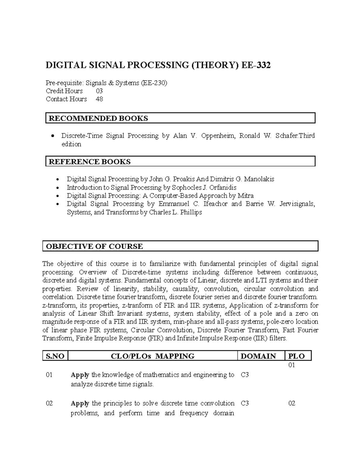 Digital Signal Processing (EE332) - DIGITAL SIGNAL PROCESSING (THEORY ...