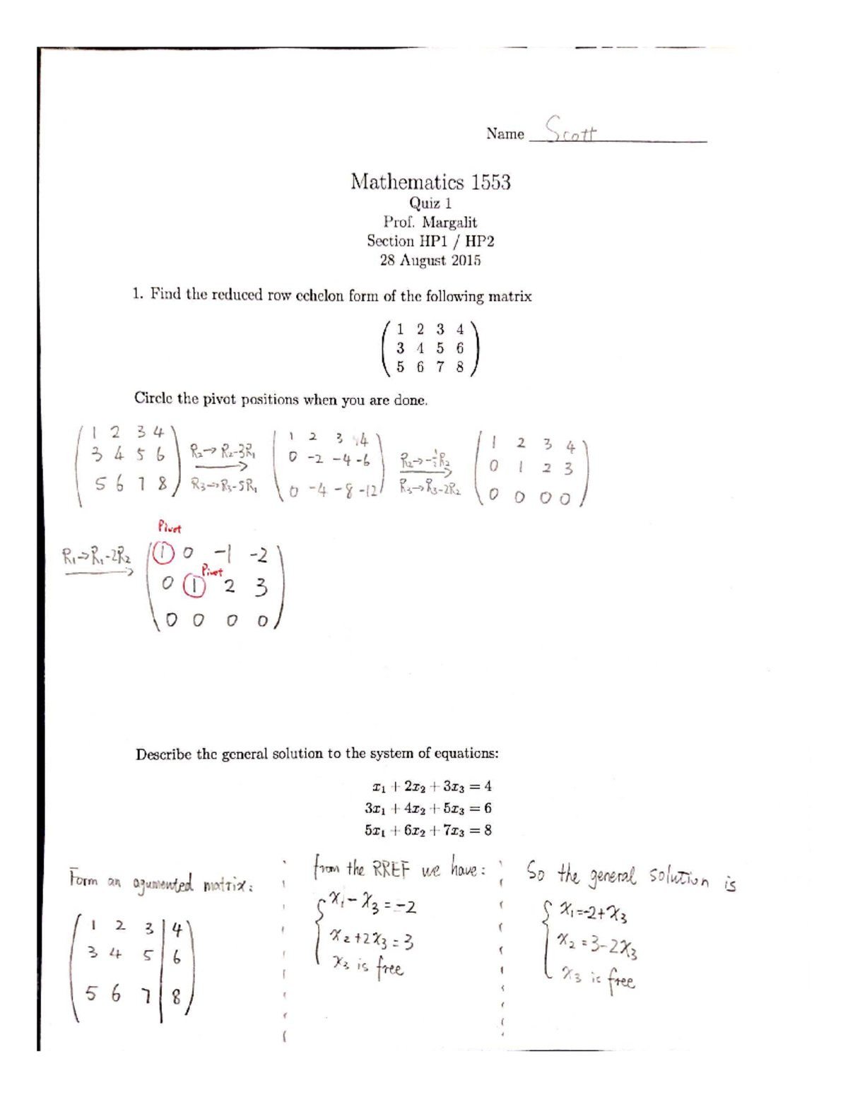 Mathematics 1553 Quiz 1 Practice - Prof. Margalit - Studocu