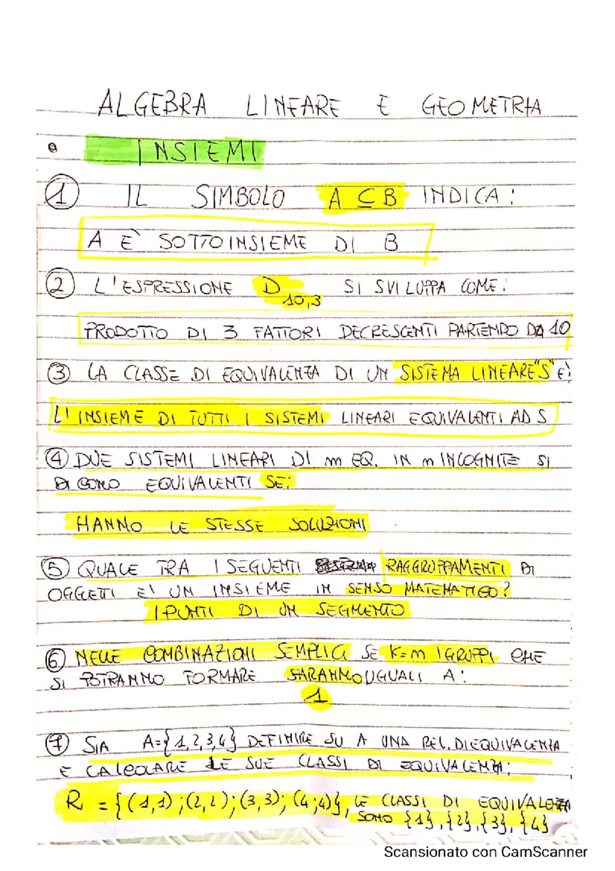 ALGEBRA LINEARE E GEOMETRIA: APPUNTI E RIFLESSIONI - Studocu