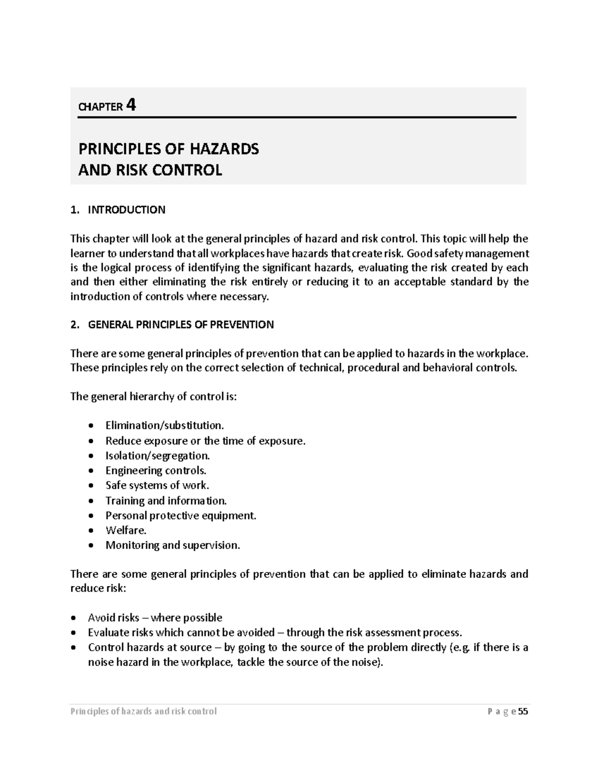 Chapter 4 - Principles of Hazard Control and Risk Management - Studocu