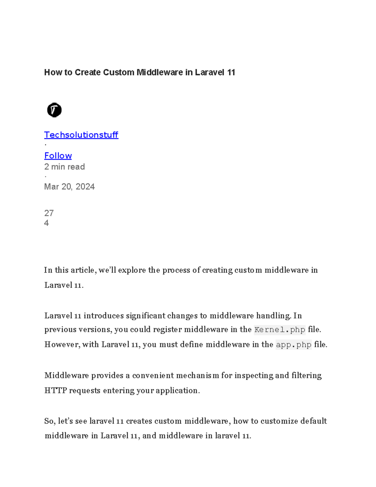 Laravel 11: Creating Custom Middleware - A Step-by-Step Guide - Studocu