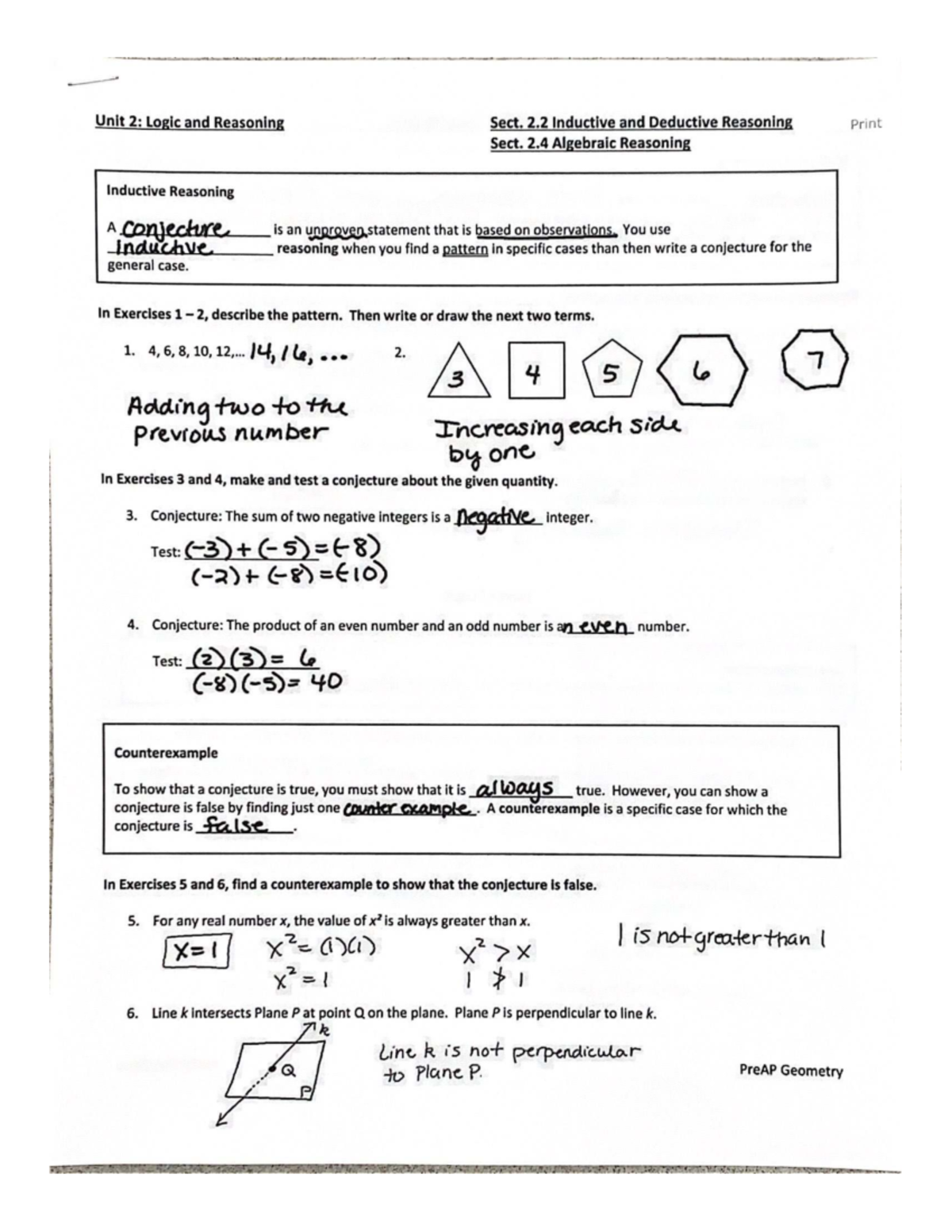 Unit 2: Logic & Reasoning - Inductive & Deductive Notes (PreAP Geometry ...