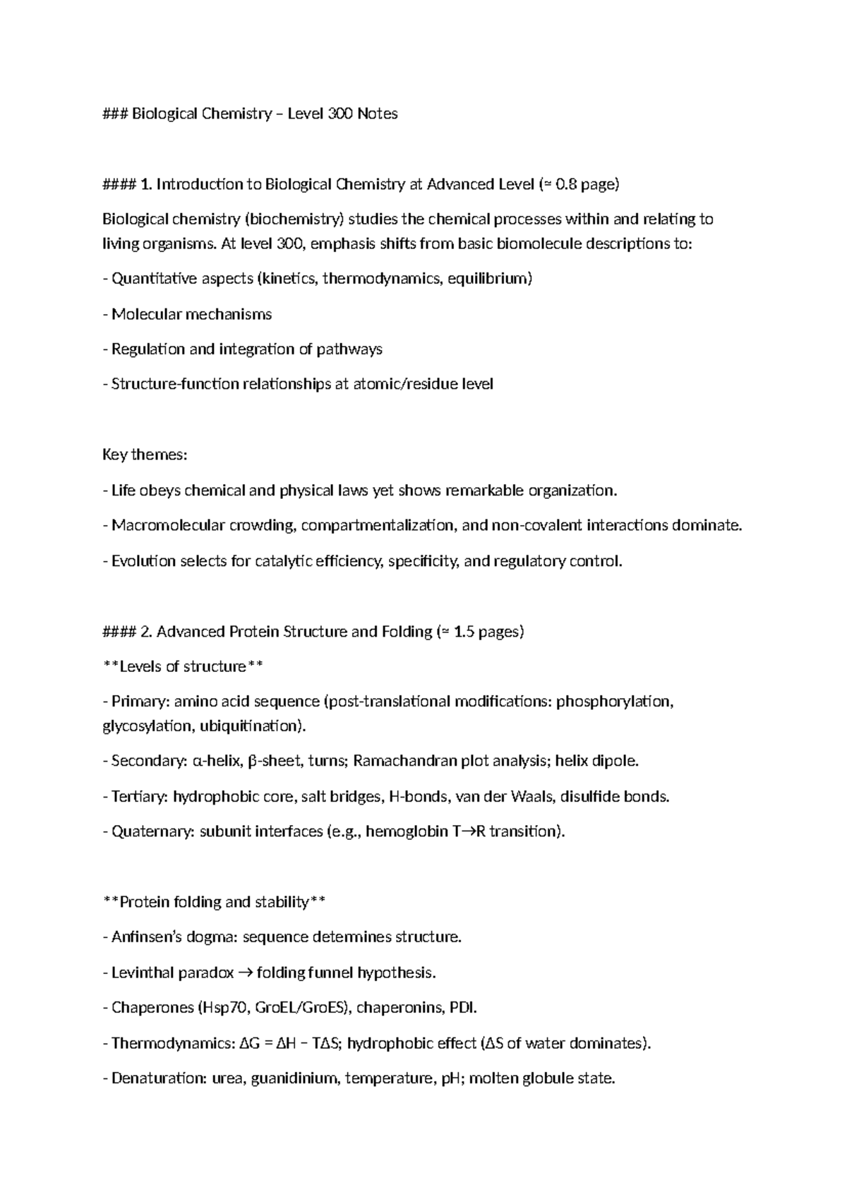 Biochemistry Level 300: Comprehensive Study Notes for Advanced Topics ...