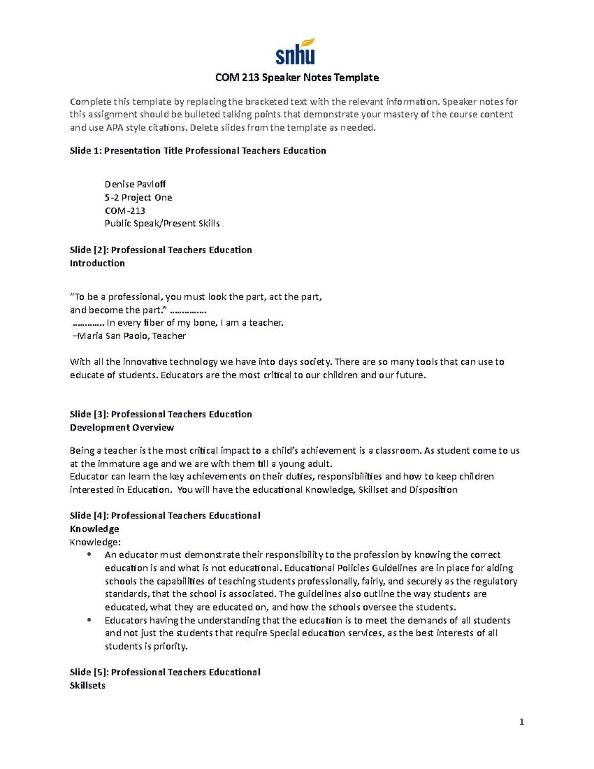 Speaker Notes Presentation - COM 213 Speaker Notes Template Complete ...