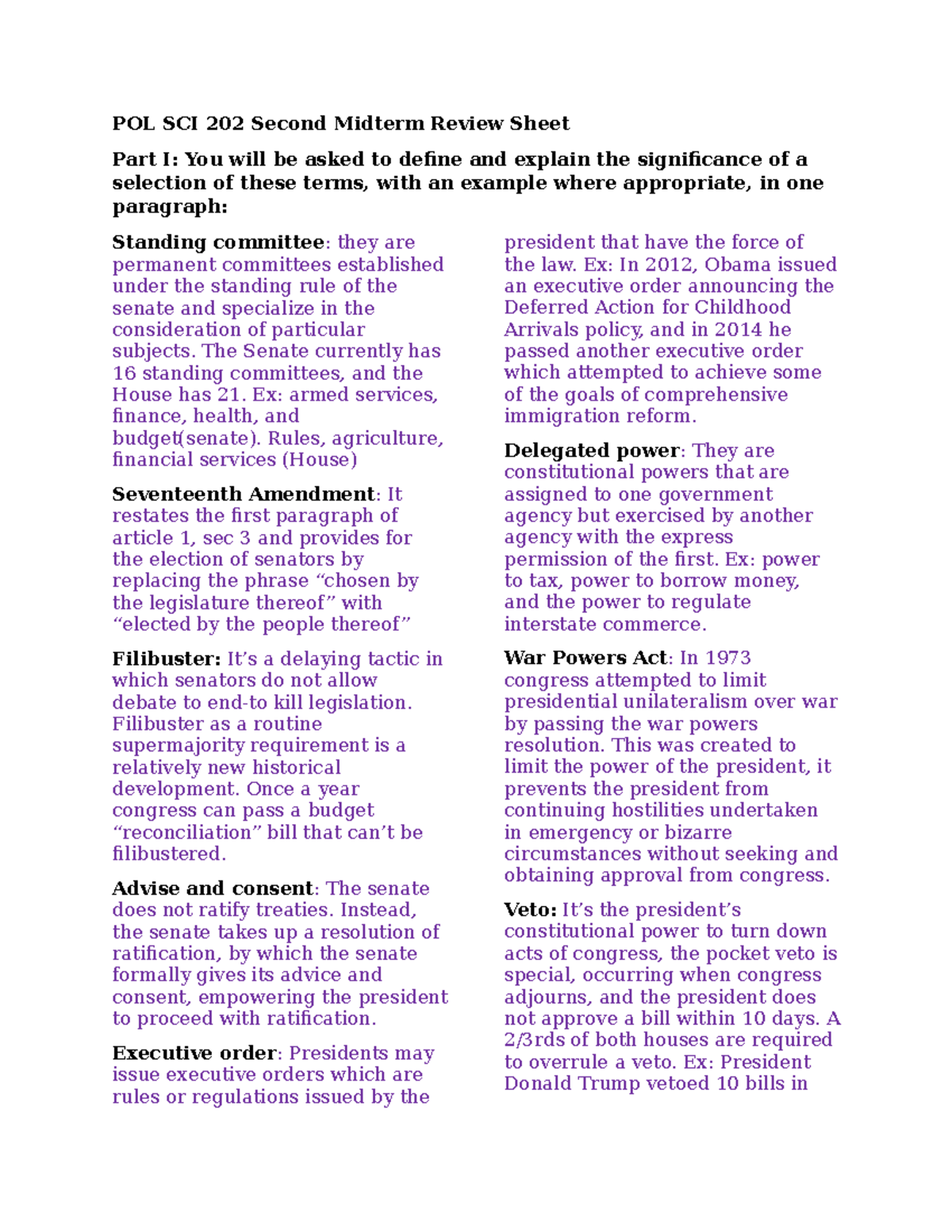 POL SCI 202 Second Midterm Review Sheet AU 22 - POL SCI 202 Second ...