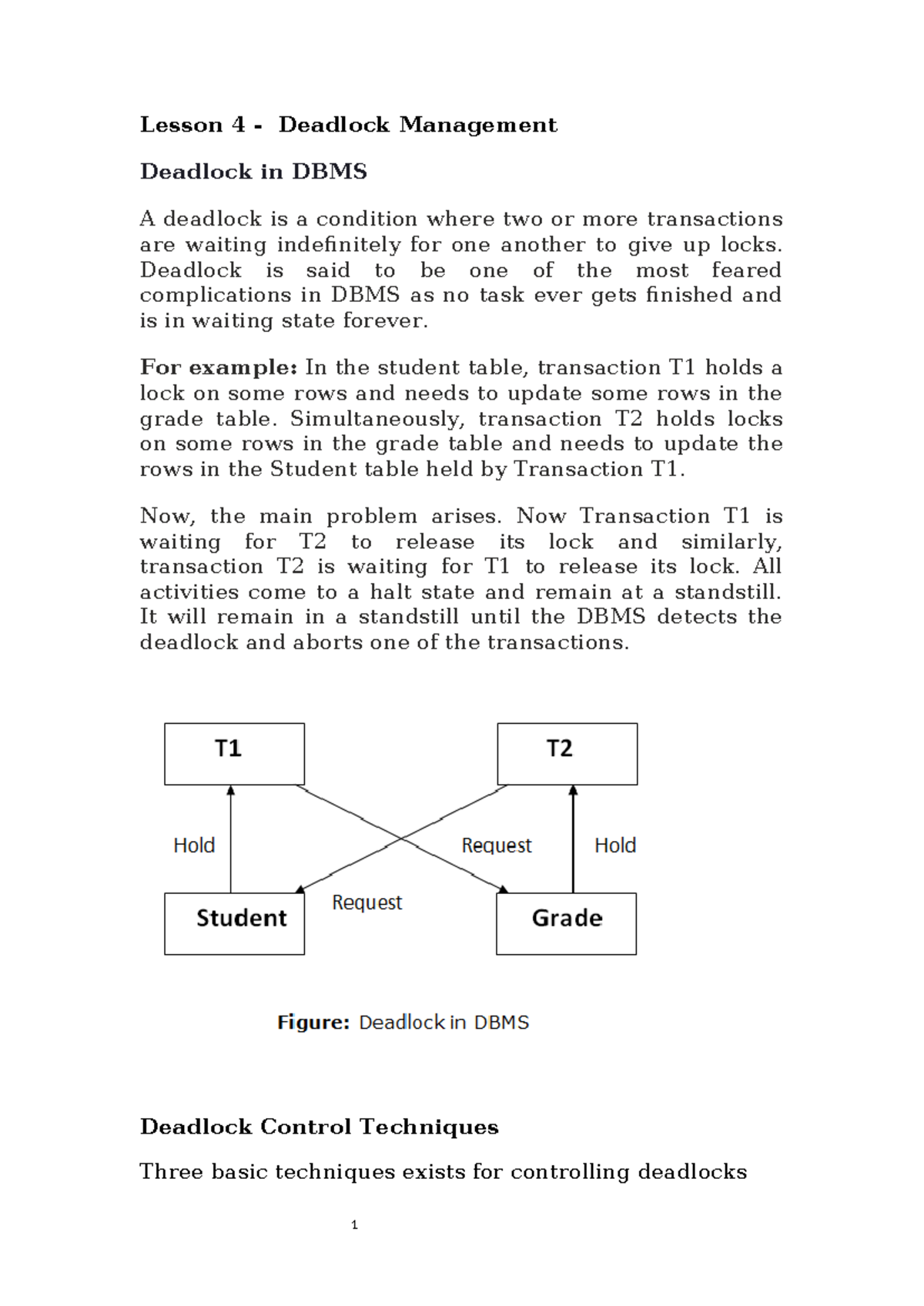 Deadlock Management - Lesson 4 - Deadlock Management Deadlock in DBMS A deadlock is a condition ...