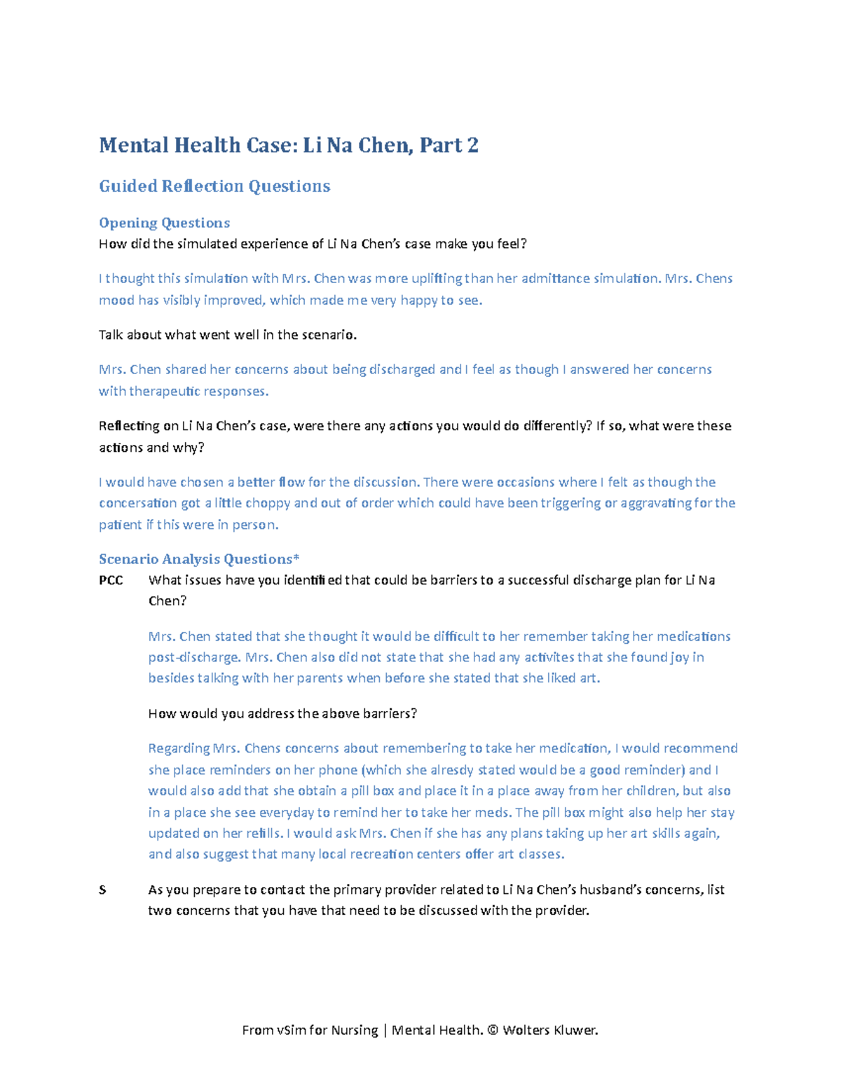 Li Na Chen pt 2 reflective questions - Mental Health Case: Li Na Chen ...