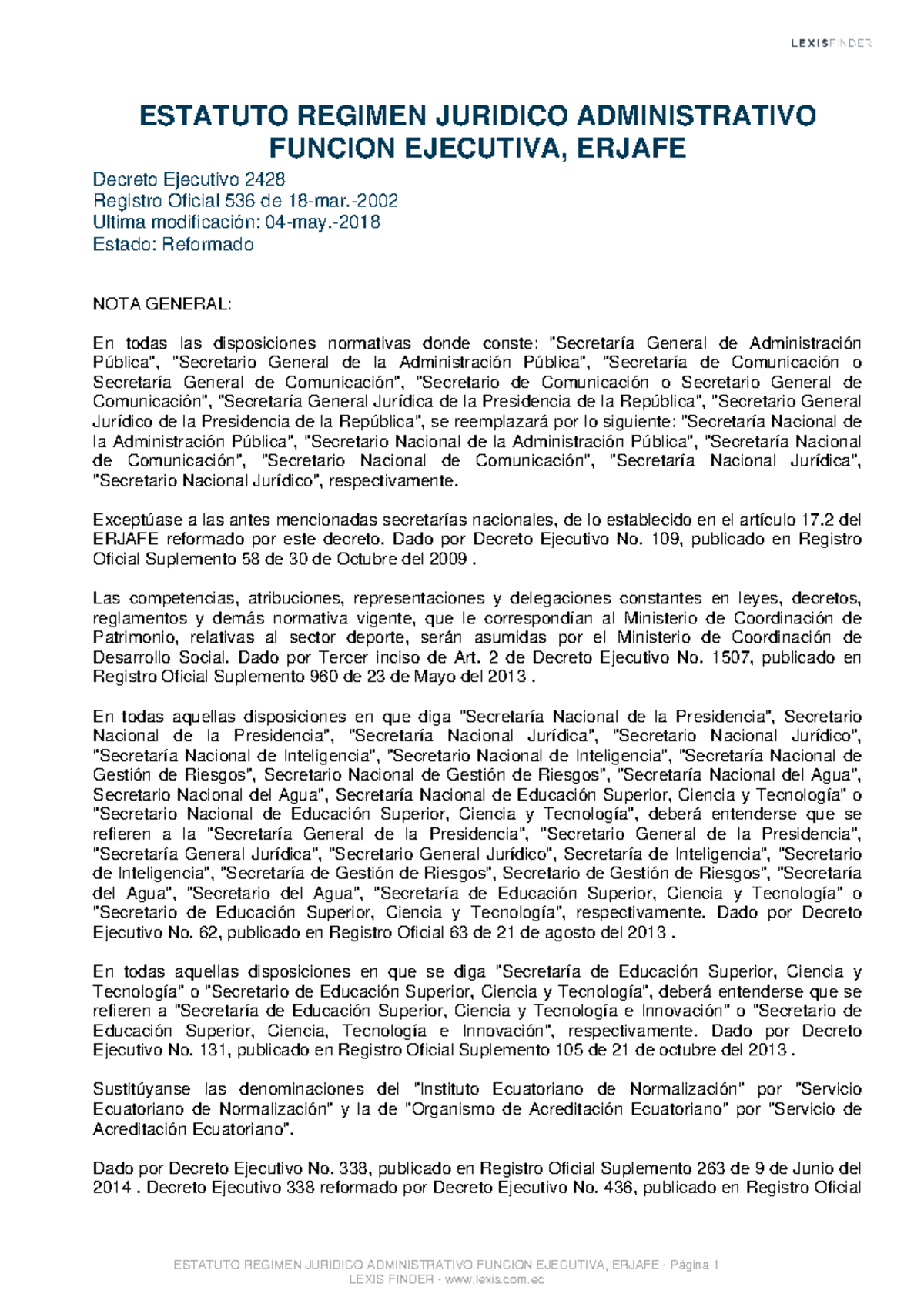 Estatuto del Régimen Jurídico Administrativo de la Función Ejecutiva ...