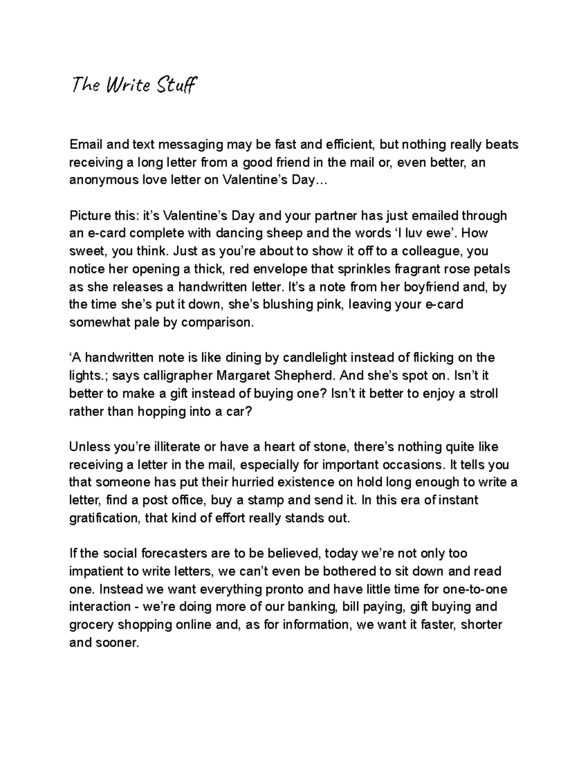 Language analysis article - The Write Stuff Email and text messaging may be fast and efficient ...