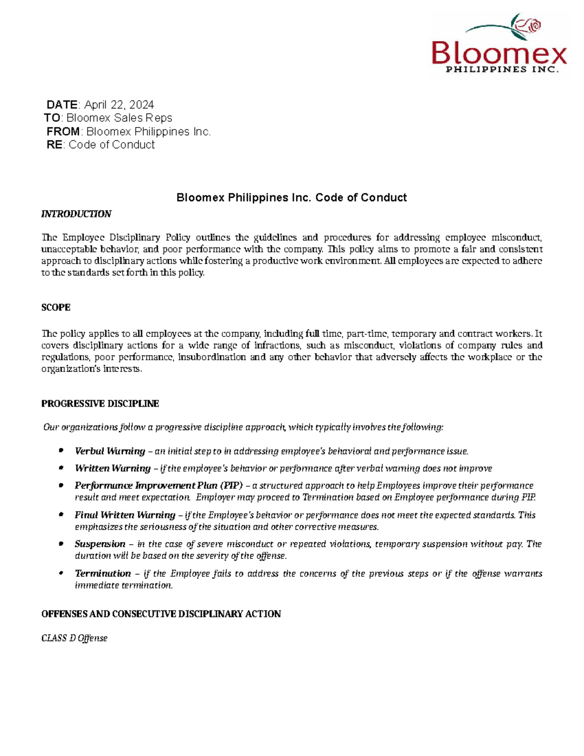 Code of Conduct Guidelines for Bloomex Sales Team (April 2024) - Studocu