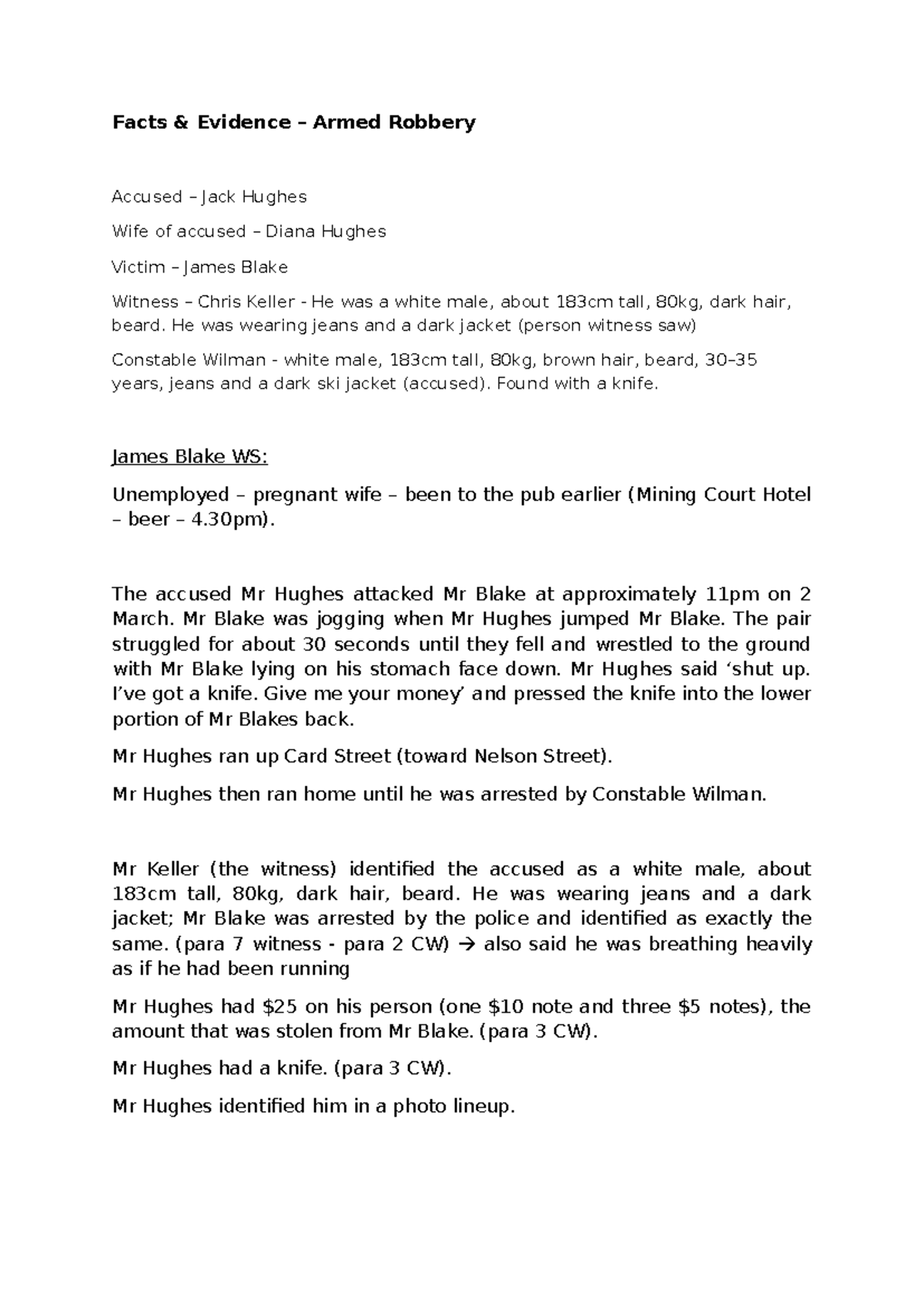EIC Case Study: Armed Robbery of James Blake - Accused Jack Hughes ...