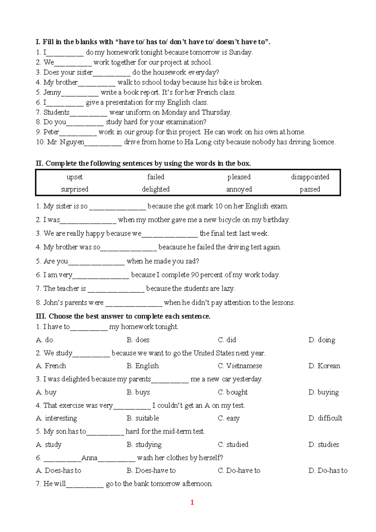 Unit 6 - English 7: Fill in the Blanks & Sentence Completion Exercises ...