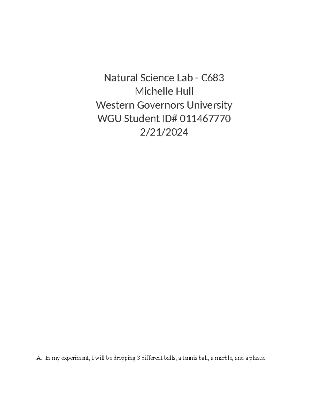 WGU NSC 101 - Task 1: Bouncing Balls Experiment Analysis - Studocu