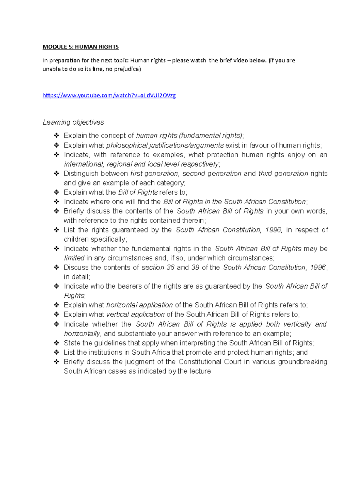Introduction to Human Rights: Module 5 Overview and Key Objectives ...
