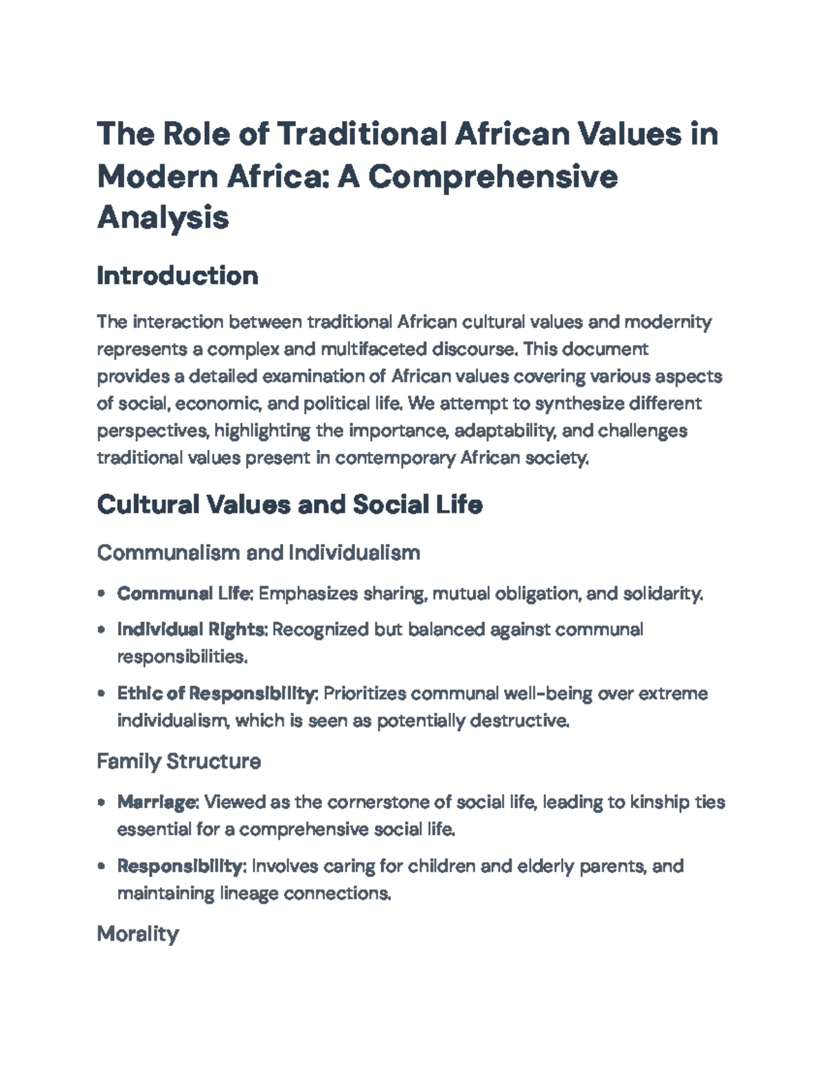 The Role of Traditional African Values in Modernity: A Detailed ...
