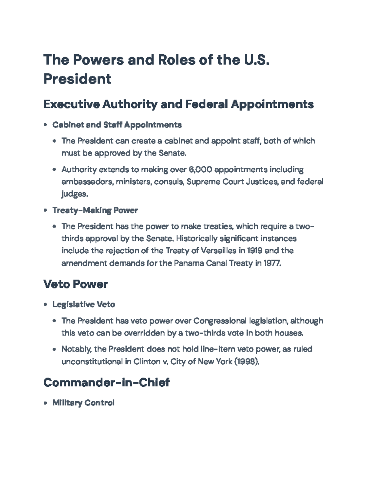 The Powers and Roles of the U.S. President: A Detailed Overview - The ...
