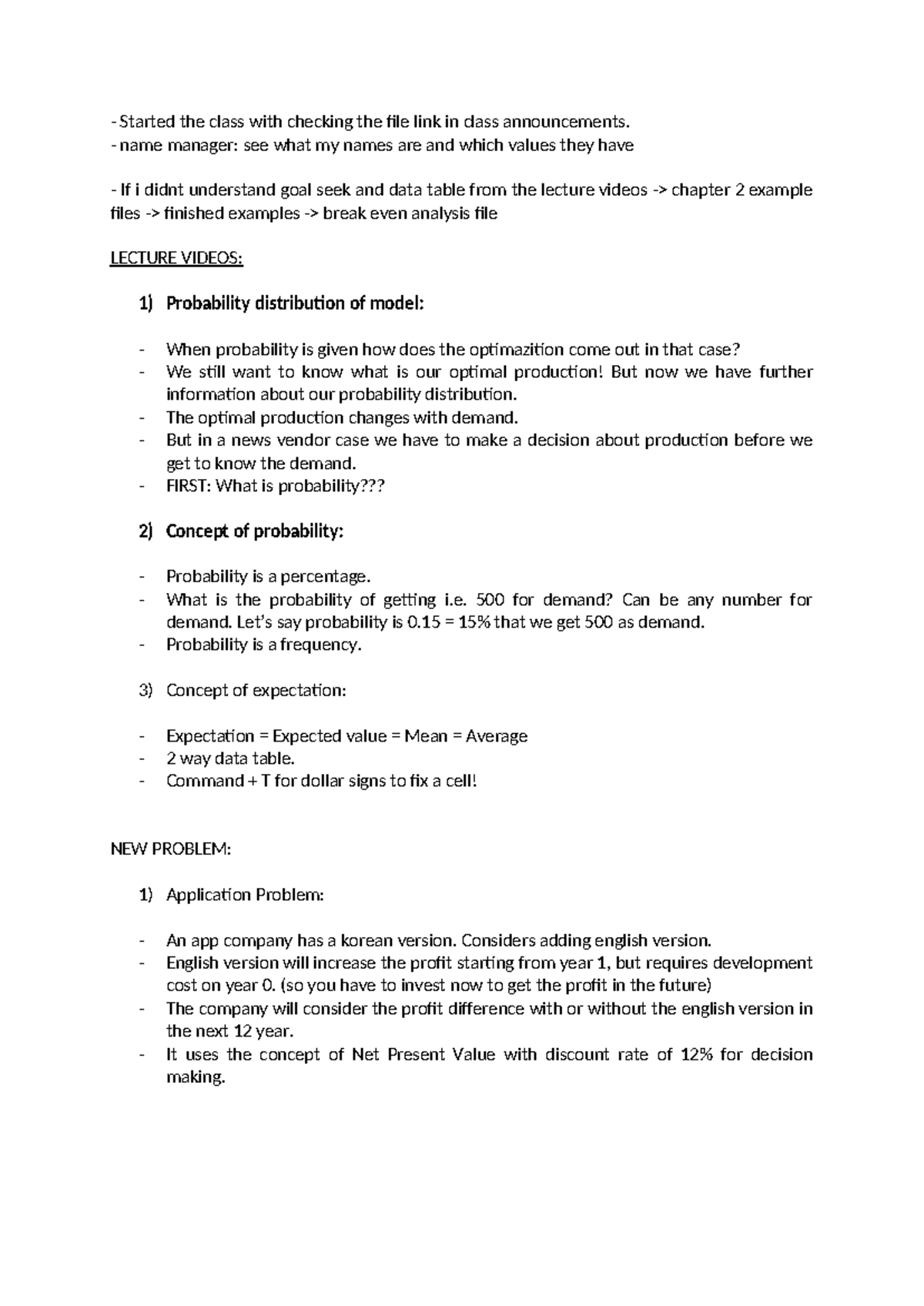W3 Lecture: Probability Distribution & NPV Analysis in Decision Making - Studocu